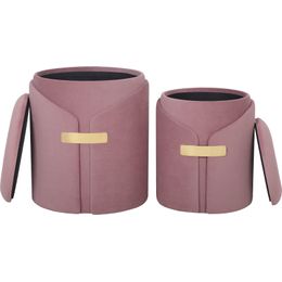 Polstergarnitur Kayoom "Hocker Forcet 125 2er-Set, Edler Kunstsamtbezug", rosa (altrosa), B:30,5cm H:38,5cm T:37cm, Korpus: MDF / Bezug: 100% Polyester (Samt) / Fassung: Edelstahl, Sitzm&ouml;bel-Sets, Polstergarnitur, modern, mit Stauraum, dekorativ, Viele dekorative Farbkombinationen