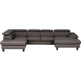 Wohnlandschaft Home Affaire "Pilot U-Form", braun (cacao), B:331cm T:108cm, Sofas, Wohnlandschaft, mit Kopfteilverstellung, wahlweise mit Bettfunktion & Bettkasten