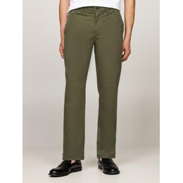 Chinohose Tommy Hilfiger "DENTON CHINO SATIN", Herren, Gr. 31, L&auml;nge 34, gr&uuml;n (army gr&uuml;n), Web, Obermaterial: 98% Baumwolle, 2% Elasthan, unifarben, gerade normal, Hosen Chinohose, mit Ges&auml;&szlig;taschen mit Knopf, Logostickerei