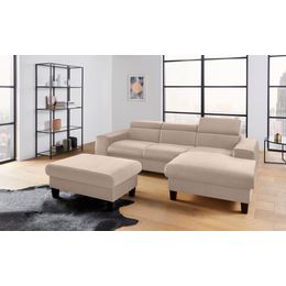 Polstergarnitur COTTA "Morven L-Form", beige (natural), B:244cm, Sitzm&ouml;bel-Sets, Polstergarnitur, Set bestehend aus: Ecksofa mit Kopfteilverstellung & Hocker