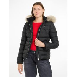 Steppjacke Tommy Jeans "TJW BASIC HOODED DOWN JACKET EXT", Damen, Gr. XXXL(46), schwarz, Web, Obermaterial: 100% Polyester. Futter: 100% Polyester. Wattierung: 70% Daunen, 30% Federn, unifarben, regular fit h&uuml;ftlang, eingesetzt B&uuml;ndchen, Jacken Steppjacke, mit Logostickerei