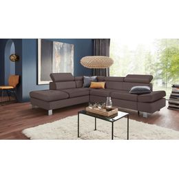 Ecksofa exxpo - SOFA FASHION "Fiji, L-Form", braun, B:272cm H:98cm T:232cm, Luxus-Kunstleder;Webstoff (100% Polyester);Webvelours (100% Polyester), Sofas, Ecksofa, mit Kopf- bzw. R&uuml;ckenverstellung, wahlweise mit Bettfunktion