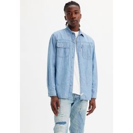 Levi's Langarmhemd LEVI'S, Herren, Gr. XL, N-Gr, blau (linde chambray), Web, Obermaterial: 100% Baumwolle, Hemden Langarmhemd, LS AUBURN WORKER BLUES