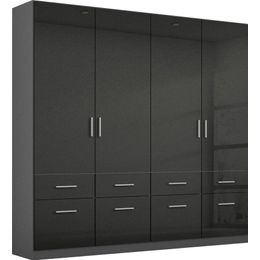 Dreht&uuml;renschrank Rauch "Kleiderschrank Schrank Garderobe Schlafzimmerschrank CELLE", grau (graumetallic, hochglanz effektgrau, griffe alu), B:181cm H:197cm T:54cm, Holzwerkstoff, Schr&auml;nke, Dreht&uuml;renschrank, in 4 Breiten und 2 H&ouml;hen, optional mit Schubk&auml;sten MADE IN GERMANY