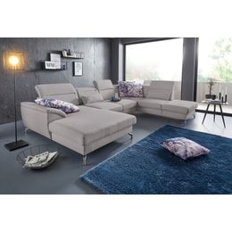 Sit & More Wohnlandschaft SIT & MORE "Percy U-Form", grau, B:343cm T:235cm, Sofas, Wohnlandschaft, 12 cm Fu&szlig;h&ouml;he, Sitztiefenverstellung, wahlweise in 2 Fu&szlig;farben