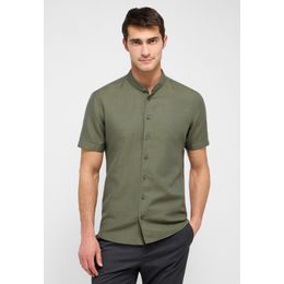 Kurzarmhemd Eterna "SLIM FIT", Damen, Gr. 43, Normalgr&ouml;&szlig;en, khaki, Twill, 59% Baumwolle, 41% Leinen, schmal, Manschette, Hemden Kurzarmhemd, EASY IRON (b&uuml;gelleicht)