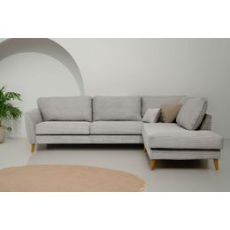 Ecksofa Home Affaire "MARSEILLE 278/202 cm, L-Form, Ottom. rechts/links, verschiedene Bez&uuml;ge", grau (cloud grau), B:278cm H:88cm T:202cm, 100% Polyester, Sofas, Ecksofa, Massivholzbeine Eiche, Landhausstil, Wellenunterfederung
