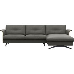 Ecksofa FLEXLUX "Glow, super bequem durch hochwertigem Sitzaufbau mit Federkern, L-Form", grau (warm mineral grau), B:273cm H:81cm T:158cm, 100% Echteder, Sofas, Ecksofa, Modernes skandinavisches Design