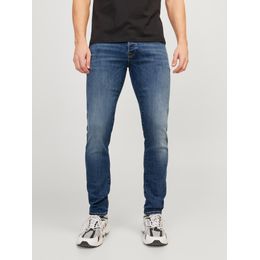 Jack & Jones Slim-fit-Jeans JACK & JONES "JJIGLENN &ndash; Jeans mit Stretch, niedriger Leibh&ouml;he und Taschen", Herren, Gr. 36, L&auml;nge 34, blau (blau denim), Denim/Jeans, Obermaterial: 80% Baumwolle, 18% Polyester, 2% Elasthan, Abriebeffekte, slim fit kn&ouml;chellang, Jeans Slim-fit-Jeans, Baumwollmischung, slim fit