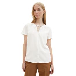 T-Shirt Tom Tailor, Damen, Gr. L (40), wei&szlig; (whisper wei&szlig;), Obermaterial: 50% Baumwolle, 50% Modal, regular fit, V-Ausschnitt, Shirts T-Shirt, mit Henley-Ausschnitt