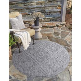 Teppich Carpet City "In-& Outdoorteppich Santorini 454, 3D-Effekt, Raute-Optik", grau (anthrazit), H:5mm &Oslash;:200cm, Polypropylen, Teppiche, Teppich, Wetterfest & UV-best&auml;ndig f&uuml;r Terrasse, Balkon, K&uuml;che, Flur