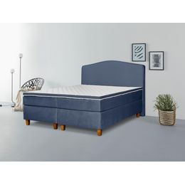 Boxspringbett Inosign "Jalma", blau (light blau), B:161cm L:208cm, 100% Polyester, Komplettbetten, Boxspringbett, F&uuml;&szlig;e aus massiver Birke ; Inkl. Topper