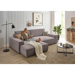 Ecksofa Home Affaire "NEU: SHERWOOD XXL 284, Big-Sofa L-Form, tiefe Sitzfl&auml;che 95 cm, Cord", greige, B:284cm H:90cm T:195cm, 100% Polyester, Sofas, Ecksofa, Recamiere rechts/links, als Schlafsofa stellbar, Cord u. Leinenoptik