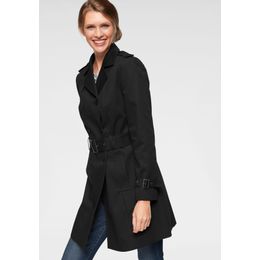 Trenchcoat Aniston CASUAL, Damen, Gr. 48, schwarz, Web, Obermaterial: 100% Baumwolle. Futter: 100% Polyester, unifarben, figurumspielend ca. Mitte Oberschenkel, verstellbar, M&auml;ntel Trenchcoat, mit G&uuml;rtel zum Regulieren, Topseller
