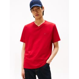V-Shirt Tommy Hilfiger "ESSENTIAL V-NECK", Herren, Gr. M, medium rot, Single Jersey, Obermaterial: 100% Baumwolle, regular fit normal, V-Ausschnitt, Shirts V-Shirt, unifarben, casual, regular fit, Baumwolle