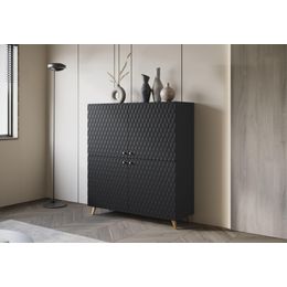 Highboard Home Affaire "Phuket, Front MDF", schwarz (graphite schwarz matt, mdf, gold), B:120cm H:128cm T:39cm, Sideboards, Highboard, moderne Kommode mit 4 T&uuml;ren und 8 F&auml;chern, Breite 120 cm