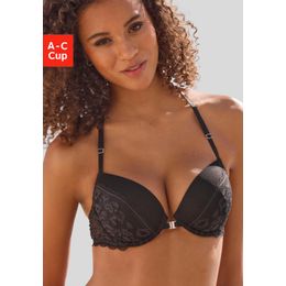 Push-up-BH Vivance, Damen, Gr. 75, Cup A, schwarz, Spitze, Obermaterial: 69% Polyamid, 21% Polyester, 10% Elasthan, BHs Push-up-BH, mit Spitze in Leo-Optik mit Neckholder-Tr&auml;ger, Dessous