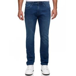 Regular-fit-Jeans INDICODE "INCoil", Herren, Gr. 33, L&auml;nge 34, blau (medium indigo), Denim/Jeans, Obermaterial: 77% Baumwolle, 21% Polyester, 2% Elasthan, Abriebeffekte, regular fit kn&ouml;chellang, Jeans Regular-fit-Jeans, Baumwollmischung, regular fit