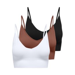 Bustier Only "ONLVICKY RIB S-L V-NECK 3-PACK TOP NOOS", Damen, Gr. XS, N-Gr, schwarz pack:schwarz, hellwei&szlig;, cognac, Jersey, Obermaterial: 90% Polyamid, 10% Elasthan, unifarben, figurbetont, BHs Bustier, figurbetont, modisch, Materialmix, Jersey, Spaghettitr&auml;ger