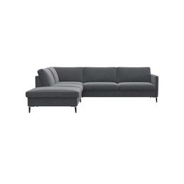 Ecksofa FLEXLUX "Fiore, L-Form", grau (soft grau), B:266cm H:85cm T:225cm, 100% Polyester, Sofas, Ecksofa, schmale Armlehnen, Kaltschaum, F&uuml;&szlig;e Alu+schwarz