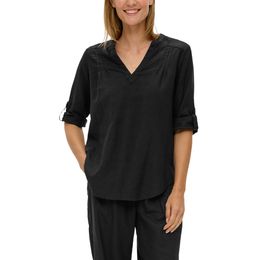Klassische Bluse s.Oliver, Damen, Gr. 34, schwarz, Web, Obermaterial: 55% Leinen, 45% Viskose, unifarben, regular fit normal, V-Ausschnitt, 1-Knopf-Manschette, Blusen Klassische Bluse, mit 3/4-Arm