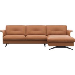 Ecksofa FLEXLUX "Glow, super bequem durch hochwertigem Sitzaufbau mit Federkern, L-Form", braun (modern cognac braun), B:273cm H:81cm T:158cm, 100% Echteder, Sofas, Ecksofa, Modernes skandinavisches Design
