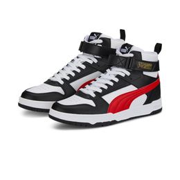Sneaker Puma "RBD GAME", Herren, Gr. 44, bunt (Puma wei&szlig;, high risk rot, Puma schwarz, Puma team gold), Leder, Synthetik, Schuhe Sneaker