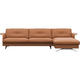 Ecksofa FLEXLUX "Glow Designsofa, bequem und komfortabel durch hochwertigen Sitzaufbau", braun (modern cognac braun), B:305cm H:81cm T:158cm, 100% Echteder, Sofas, Ecksofa, L-Form, Modernes skandinavisches Design