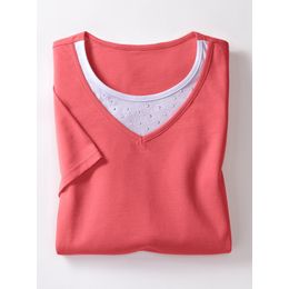 Kurzarmshirt Classic Basics "2-in-1-Shirt", Damen, Gr. 42, orange (koralle), 100% Baumwolle, unifarben, Rundhals, Shirts Kurzarmshirt