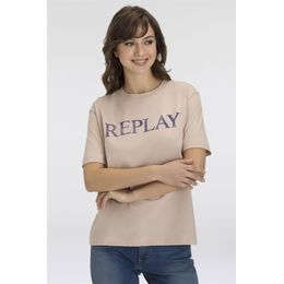 T-Shirt Replay, Damen, Gr. M, rosa (pink salt), Single Jersey, Obermaterial: 100% Baumwolle, Rundhals, abgesteppte Kante, Shirts T-Shirt, mit Markenprint vorne