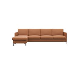 Ecksofa FLEXLUX "Fiore, L-Form", braun (modern cogna), B:280cm H:85cm T:159cm, 100% Echteder, Sofas, Ecksofa, schmale Armlehnen, Kaltschaum, F&uuml;&szlig;e Alu+schwarz