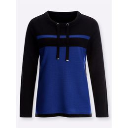 Rundhalspullover Classic Basics "Langarm-Pullover", Damen, Gr. 38, schwarz, royalblau, 100% Polyacryl, gemustert, mehrfarbig, Pullover Rundhalspullover