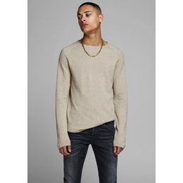 Jack & Jones Rundhalspullover JACK & JONES "JJEHILL Einfarbiger Pullover mit angenehmem Tragegef&uuml;hl", Herren, Gr. M, beige (oatmeal melange), Obermaterial: 100% Baumwolle, unifarben, schmal, Rundhals, B&uuml;ndchen, Pullover Rundhalspullover, unifarben, modisch, schmal, Baumwolle, Rundhals