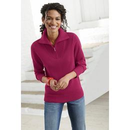 Troyer Casual Looks "Pullover", Damen, Gr. 46, pink (fuchsia), 50% Baumwolle, 50% Polyacryl, meliert, unifarben, figurumspielend, Pullover Troyer