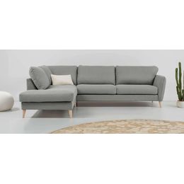 Ecksofa Home Affaire "MARSEILLE 278/202 cm, L-Form, Ottom. rechts/links, verschiedene Bez&uuml;ge", grau, B:278cm H:88cm T:202cm, 100% Polyester, Sofas, Ecksofa, Massivholzbeine Eiche, Landhausstil, Wellenunterfederung