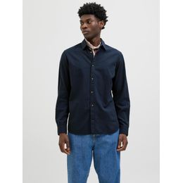 Jack & Jones Langarmhemd JACK & JONES "JJESUMMER SHIRT LS SN", Herren, Gr. S, N-Gr, blau (navy blazer), Web, Obermaterial: 83% Baumwolle, 17% Leinen, unifarben, comfort fit taillenbedeckt, ohne Ausschnitt, Manschette, Hemden Langarmhemd, mit Hemdkragen