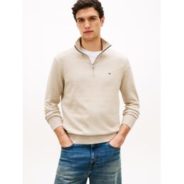 Troyer Tommy Hilfiger "ESSENTIAL COTTON ZIP MOCK", Herren, Gr. S, sandalwood heather, Strick, Obermaterial: 100% Baumwolle, regular fit, Pullover Troyer
