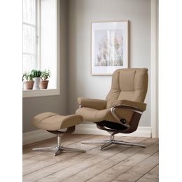 Relaxsessel stressless "Mayfair", braun (sand dinamica), B:79cm H:102cm T:73cm, Microfaser DINAMICA (88% Polyester, 12% Polyurethan), Sessel, Relaxsessel, mit Hocker, mit Cross Base, Gr&ouml;&szlig;e S, M & L, Holzakzent Braun