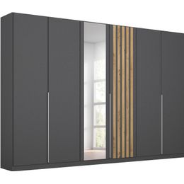 Dreht&uuml;renschrank Rauch "Kleiderschrank Schrank Garderobe Breiten 181/226/271 cm LAMELLA", graumetallic, eiche artisan, B:271cm H:210cm T:54cm, Holzwerkstoff, Schr&auml;nke, Dreht&uuml;renschrank, elegante Lamellen-Auflage in 3D Akustikpaneel Optik MADE IN GERMANY
