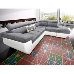 Ecksofa COTTA "Speedway L-Form", wei&szlig;, grau, B:262cm H:79cm T:102cm, Kunstleder SOFTLUX / Struktur (100% Polyester);Edles Flachgewebe (100% Polyester) / Feine Struktur (100% Polyester);Kunstleder SOFTLUX / Luxus-Microfaser (100% Polyester), Sofas, Ecksofa, mit Kopfteilverstellung, wahlweise mit Bettfunktion & Bettkasten
