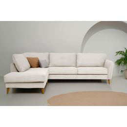 Ecksofa Home Affaire "MARSEILLE 278/202 cm, L-Form, Ottom. rechts/links, verschiedene Bez&uuml;ge", beige (natural), B:278cm H:88cm T:202cm, 100% Polyester, Sofas, Ecksofa, Massivholzbeine Eiche, Landhausstil, Wellenunterfederung