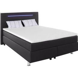 Boxspringbett Collection AB "London, inklusive Topper und Kissen, mit LED-Beleuchtung", schwarz (schwarz, wei&szlig;), B:150cm L:206cm, Komplettbetten, Boxspringbett, Boxspringbett erh&auml;ltlich in 90cmx200cm, 140cmx200cm & 180cmx200cm