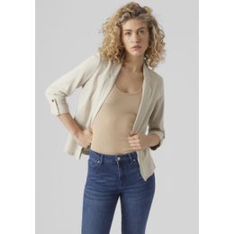 V&eacute;ro Moda Kurzblazer VERO MODA "VMJESMILO 3/4 LOOSE BLAZER WVN NOOS", Damen, Gr. M, beige (silber lining), Web, Obermaterial: 55% Viskose, 45% Leinen, unifarben, regular fit normal, V-Ausschnitt, Blazer Kurzblazer, mit Leinen