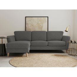 Ecksofa Home Affaire "MARSEILLE (242/152cm),L-Form, Rec. rechts/links", grau (dunkelgrau), B:242cm H:88cm T:152cm, 68% Polypropylene, 32% Polyester, Sofas, Ecksofa, Massivholzbeine Eiche, Landhausstil, Wellenunterfederung