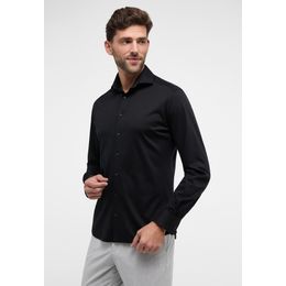 Langarmhemd Eterna "MODERN FIT", Herren, Gr. 45, Normalgr&ouml;&szlig;en, schwarz, Jersey, 100% Baumwolle, tailliert, Manschette, Hemden Langarmhemd, NON IRON (b&uuml;gelfrei)