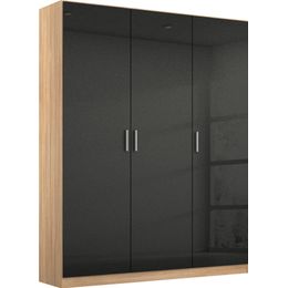 Dreht&uuml;renschrank Rauch "Kleiderschrank Schrank Garderobe Schlafzimmerschrank CELLE", grau (eiche sonoma, hochglanz effektgrau, griffe alu), B:136cm H:210cm T:54cm, Holzwerkstoff, Schr&auml;nke, Dreht&uuml;renschrank, in 4 Breiten und 2 H&ouml;hen, optional mit Schubk&auml;sten MADE IN GERMANY