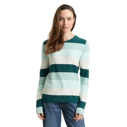 Strickpullover Tom Tailor "Otto", Damen, Gr. S, gr&uuml;n mint, Strick, Obermaterial: 60% Baumwolle, 40% Viskose, gestreift, regular fit normal, Rundhals, Rollkante, Pullover Strickpullover, mit Viskose