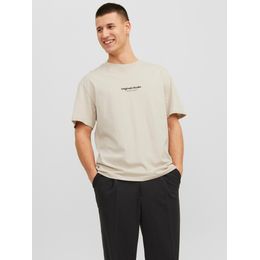 Jack & Jones Rundhalsshirt JACK & JONES "JORVESTERBRO TEE SS CREW NECK NOOS", Herren, Gr. XL, beige (moonbeam), Jersey, Obermaterial: 100% Baumwolle, bedruckt, relaxed fit normal, Rundhals, Shirts Rundhalsshirt