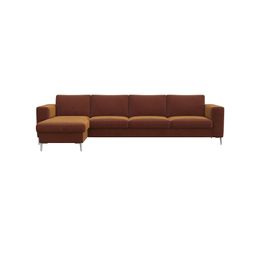 Ecksofa FLEXLUX "Fiore, super Sitzkomfort durch Kaltschaum im Sitz, L-Form", braun (cognac), B:295cm H:85cm T:159cm, 100% Polyester, Sofas, Ecksofa, breite Armlehnen, F&uuml;&szlig;e Alu