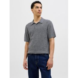 Jack & Jones Polokragenpullover JACK & JONES "JPRCCCOOPER KNIT POLO SS SN", Damen, Gr. XS, blau (night sky detail:twist), Strick, Obermaterial: 100% Baumwolle, unifarben, regular fit h&uuml;ftbedeckend, Rundhals, Pullover Polokragenpullover